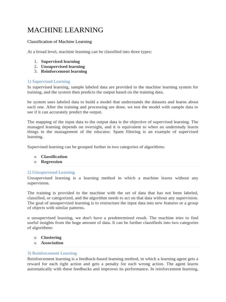 MACHINE LEARNING | PDF | Machine Learning | Statistical Classification