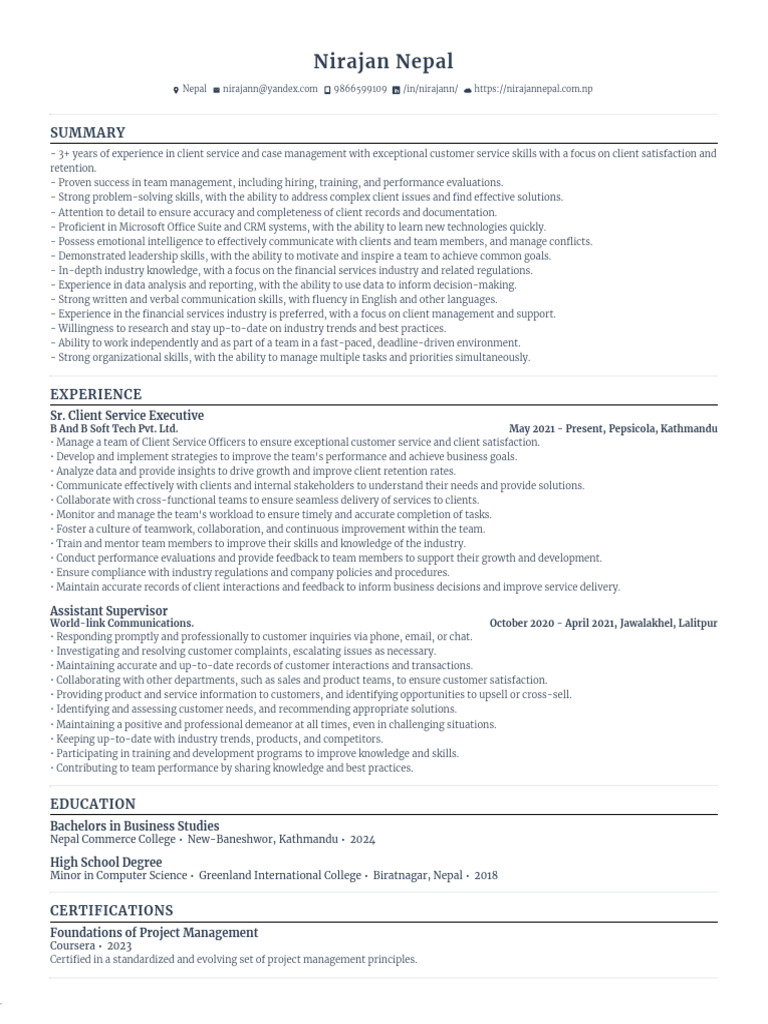 Nirajan Nepal Professional Resume. | PDF | Employee Retention | Project ...