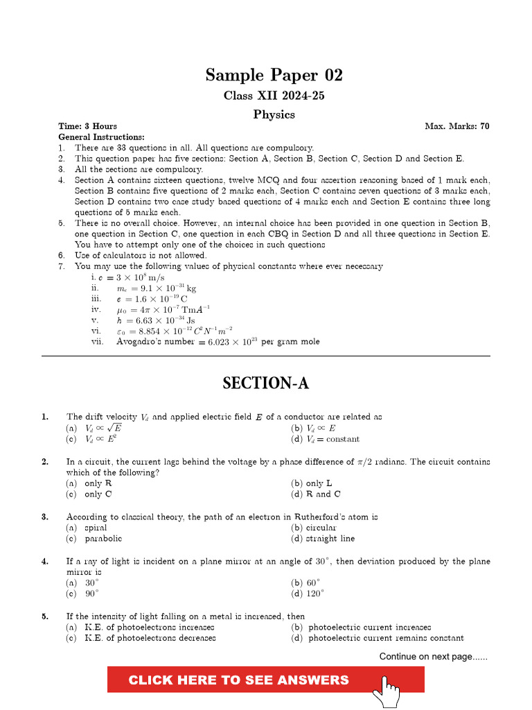 Grade 12 Phy Sample Paper | PDF | P–N Junction | Electromagnetic Radiation