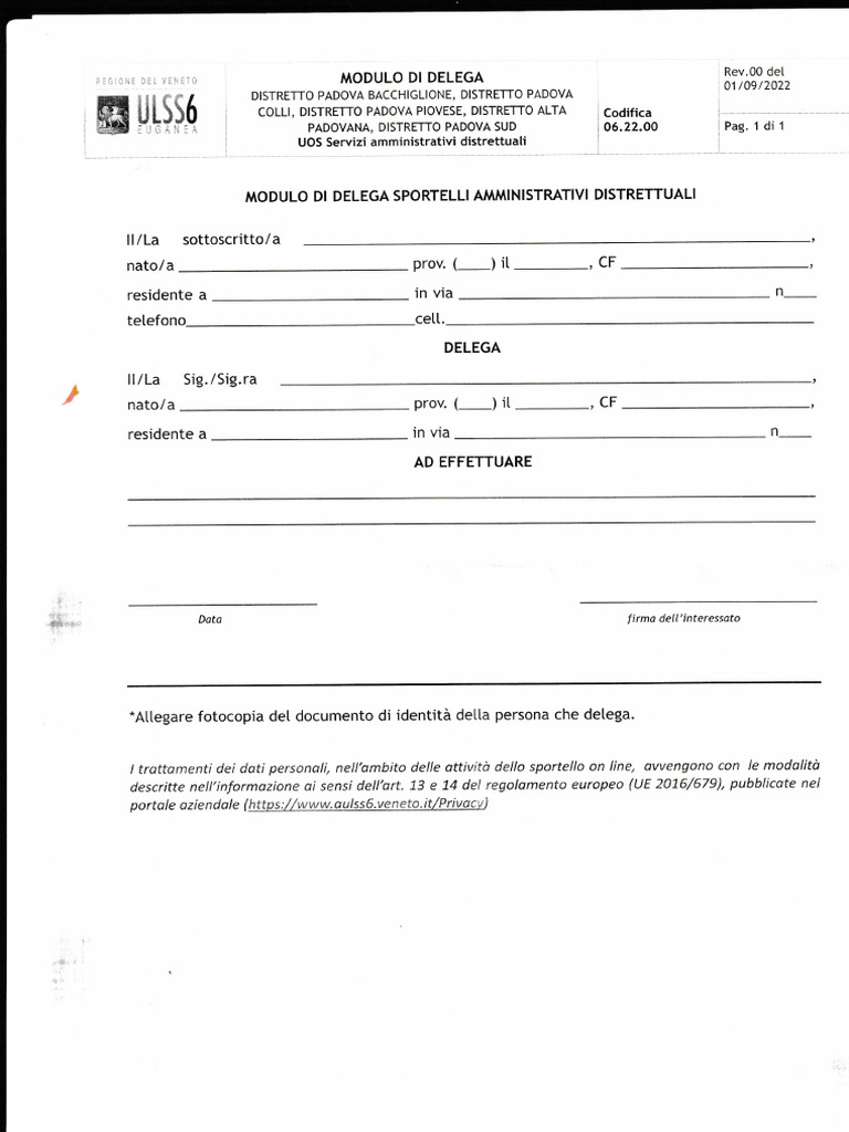 Modullo Di Delega ULSS | PDF