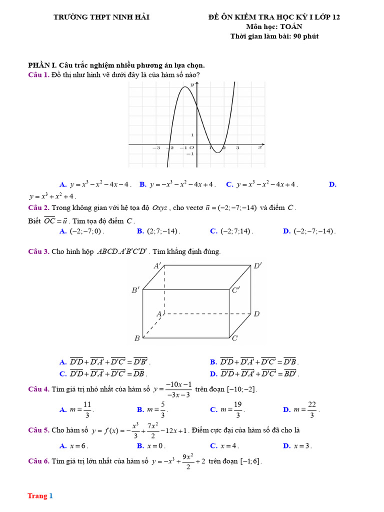 De Kiem Tra HK1 Toan 12 THPT 24 25 | PDF