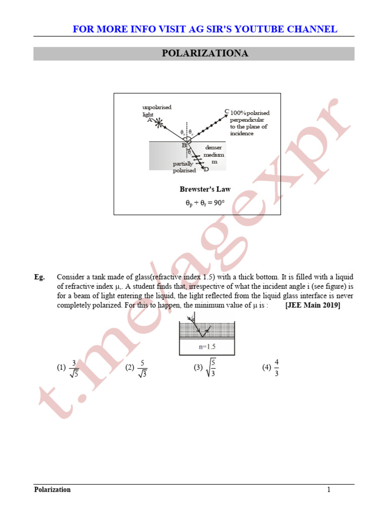 Polarization Cheat Code | PDF | Polarization (Waves) | Refractive Index