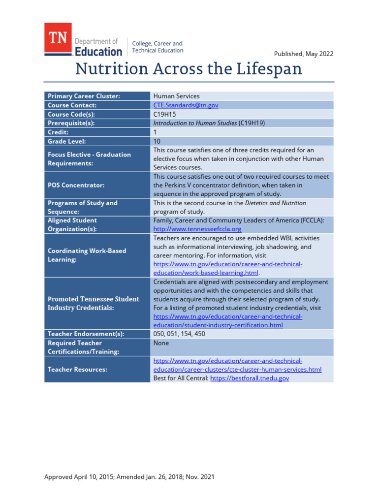 7-23-21 II E CTE Course Standards - Attach 53 Nutrition Across Lifespan ...