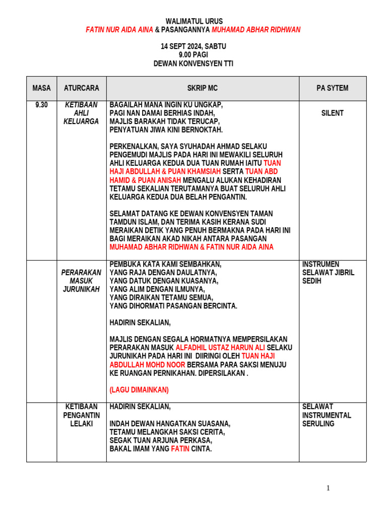 teks emcee majlis kahwin | PDF