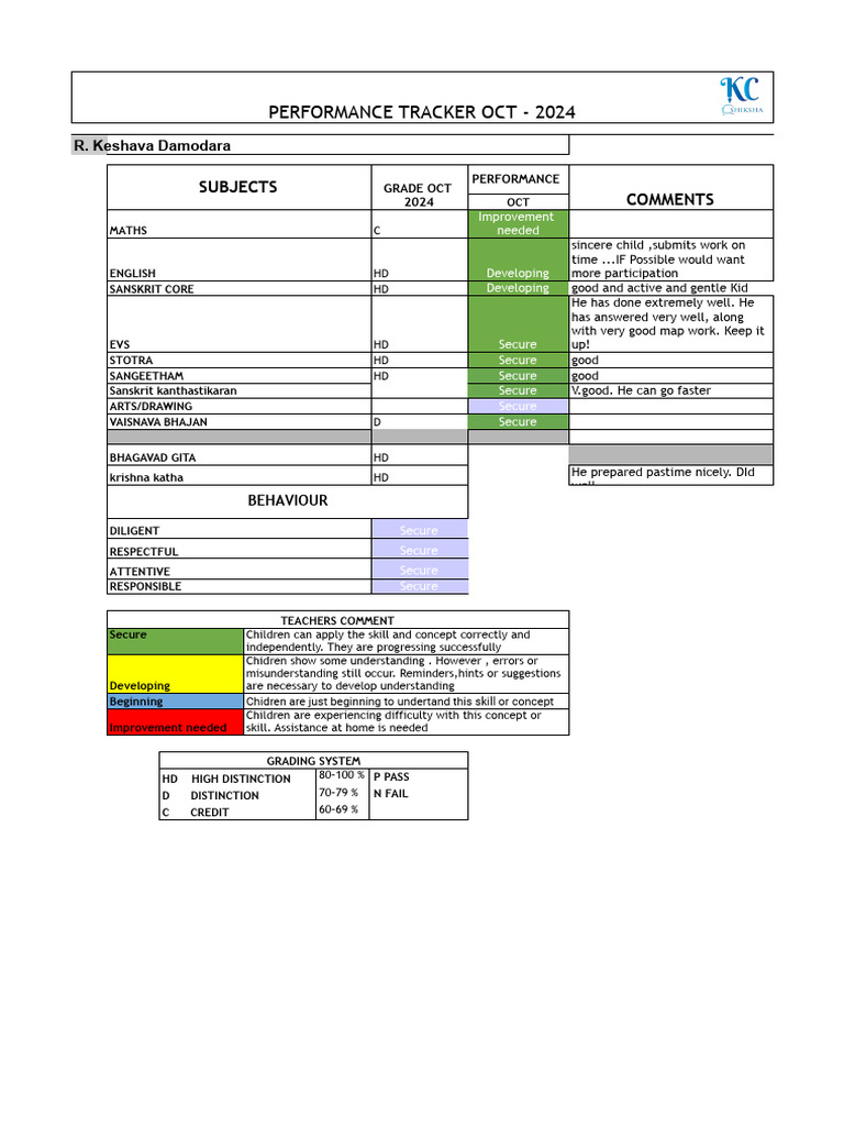 Performance Tracker Sample October 2024.xlsx - Janav-27 | PDF