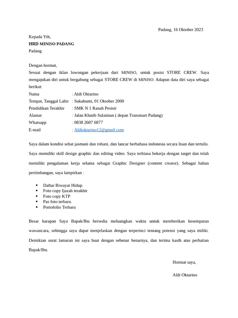 S Lamaran Kerja PT Dofla | PDF