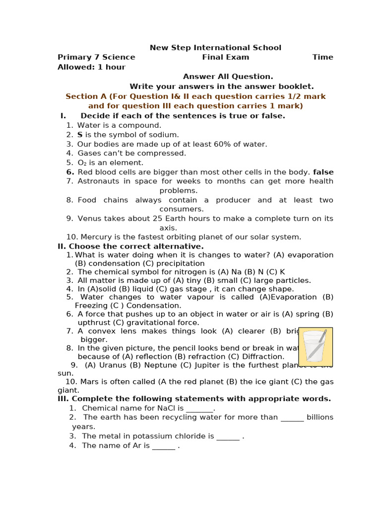 P6 Science (Final Test) | PDF | Planets | Water