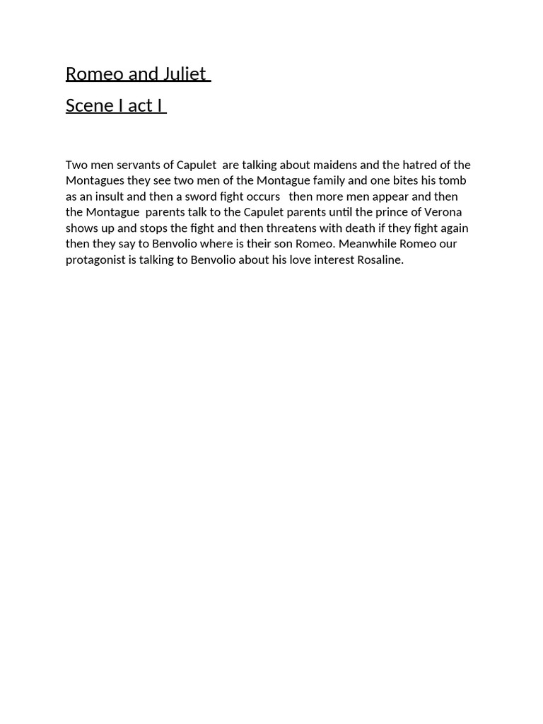 Romeo and Juliet Act I Scene I Summary | PDF