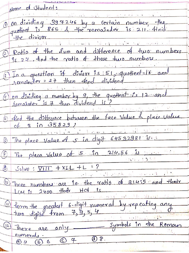 Number System Worksheet | PDF