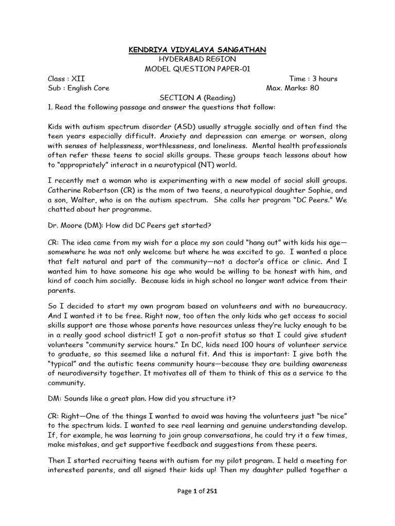 Xii English Model Papers | PDF | Autism Spectrum | Dairy