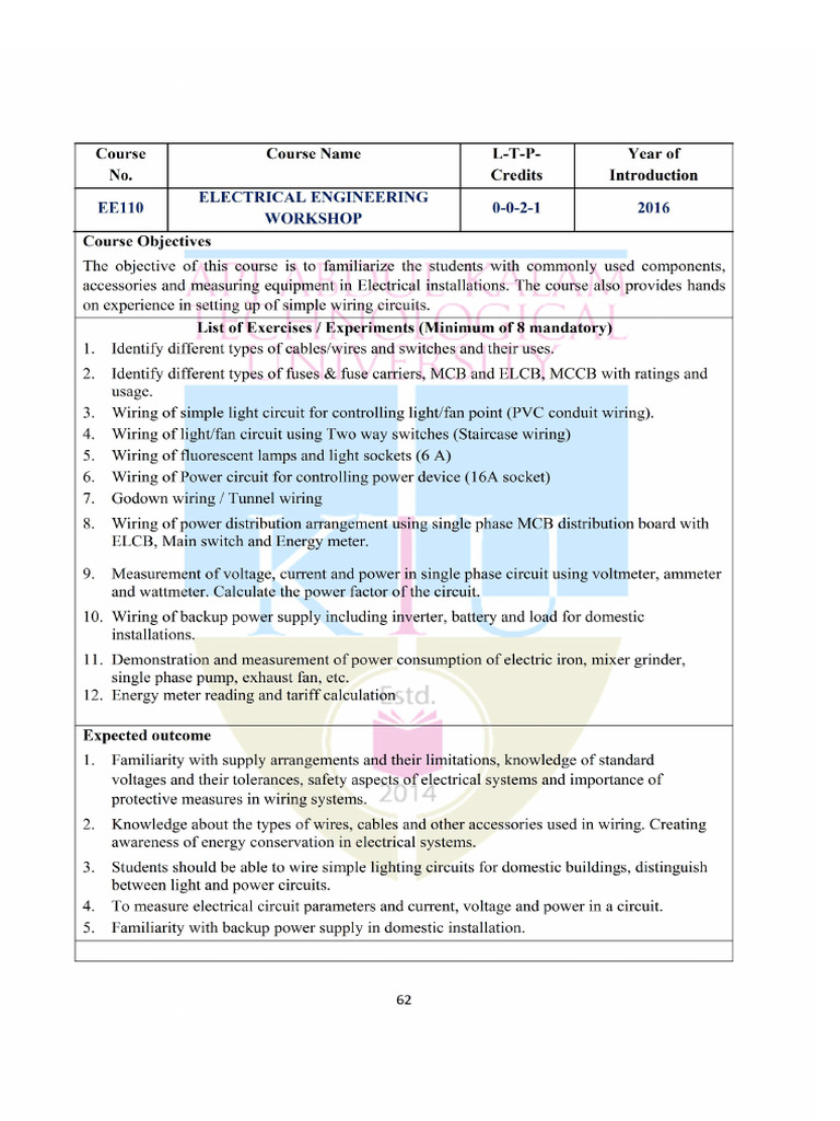 23 Electrical Engineering Workshop Ee110 | PDF