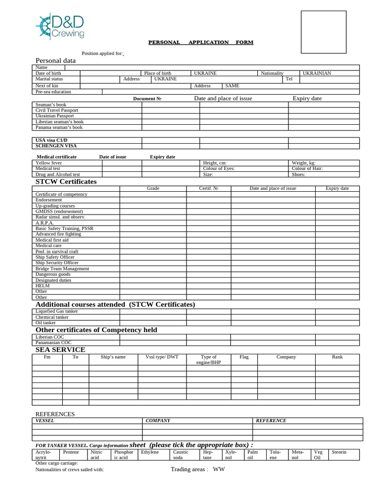D&D application form | PDF | Shipping | Ships