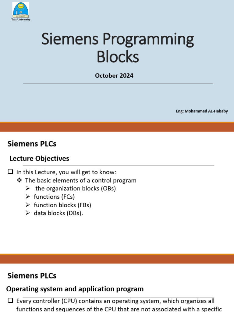 Lec 06 Siemens Programming Blocks | PDF | Programmable Logic Controller | Computer Program