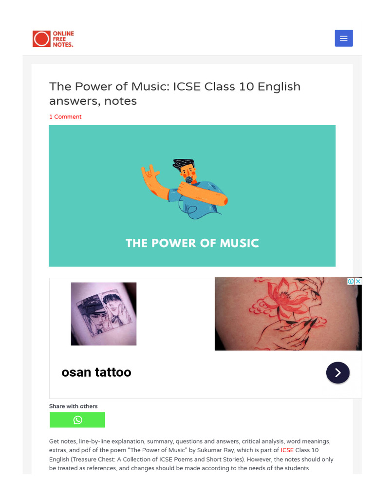 The Power of Music: ICSE Class 10 Notes | PDF | Singing