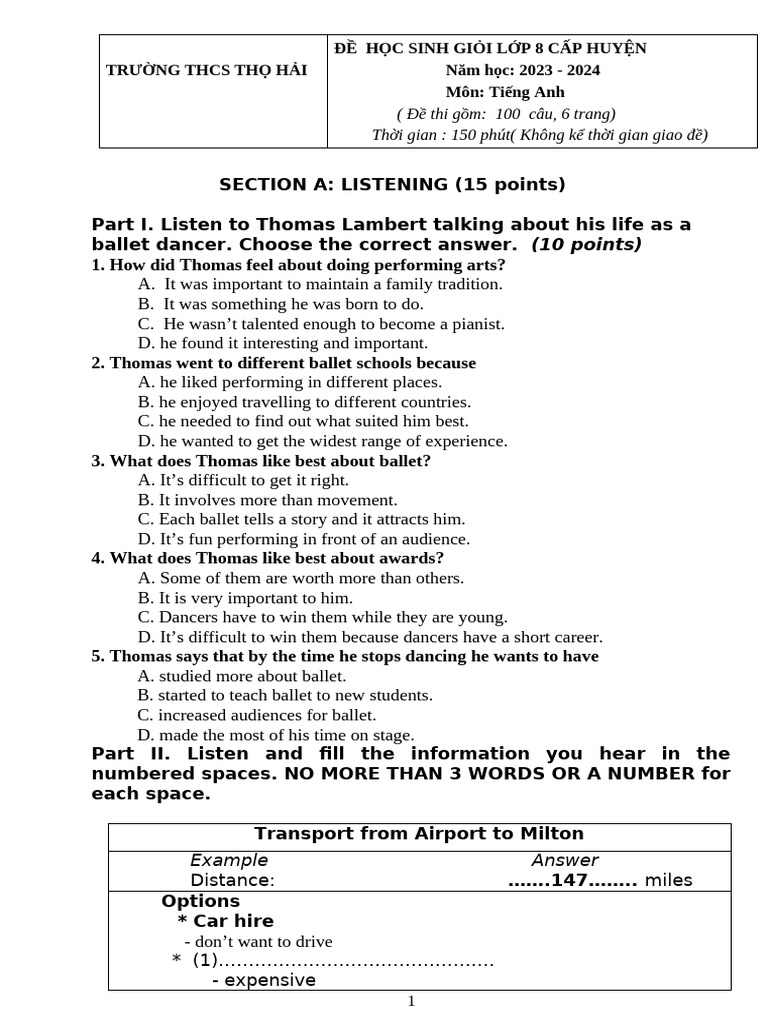 ĐỀ HSG ANH 8 | PDF | Easter | Water