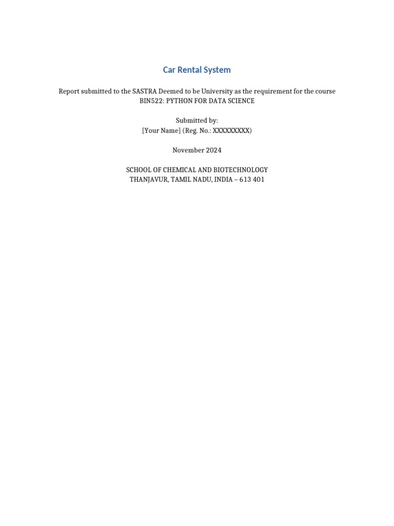 Car Rental System Report | PDF | Usability | Databases