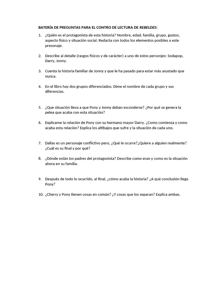 BaterÃ A de Preguntas Rebeldes | PDF