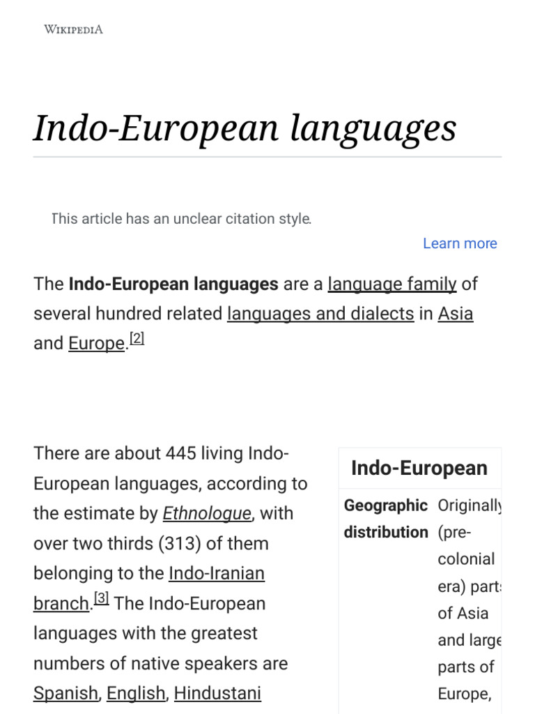 Indo-European Languages - Wikipedia | PDF | Language Families | Languages