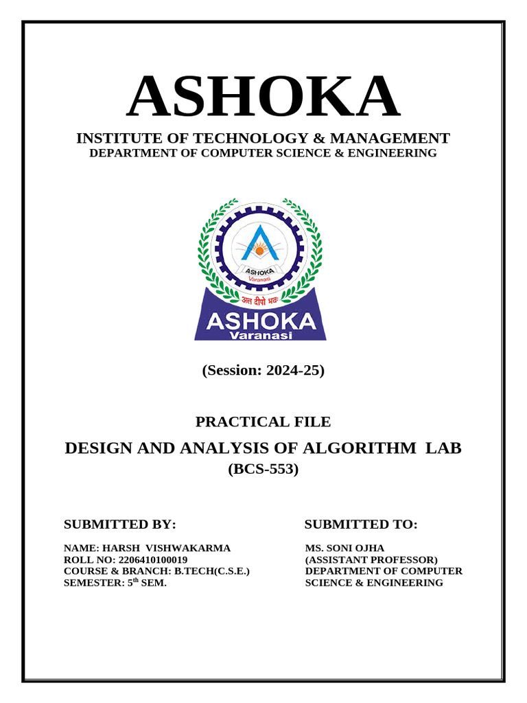 Daa Lab Front Page Harsh | PDF