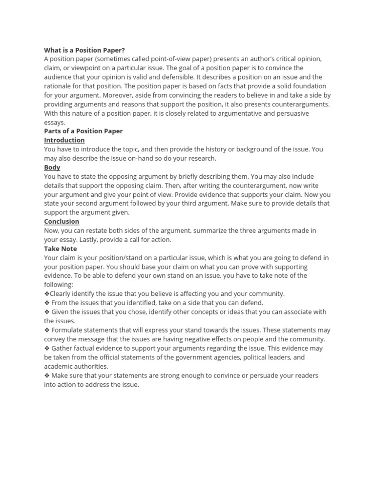 Handout Position Paper.pdf | PDF | Argument | Essays