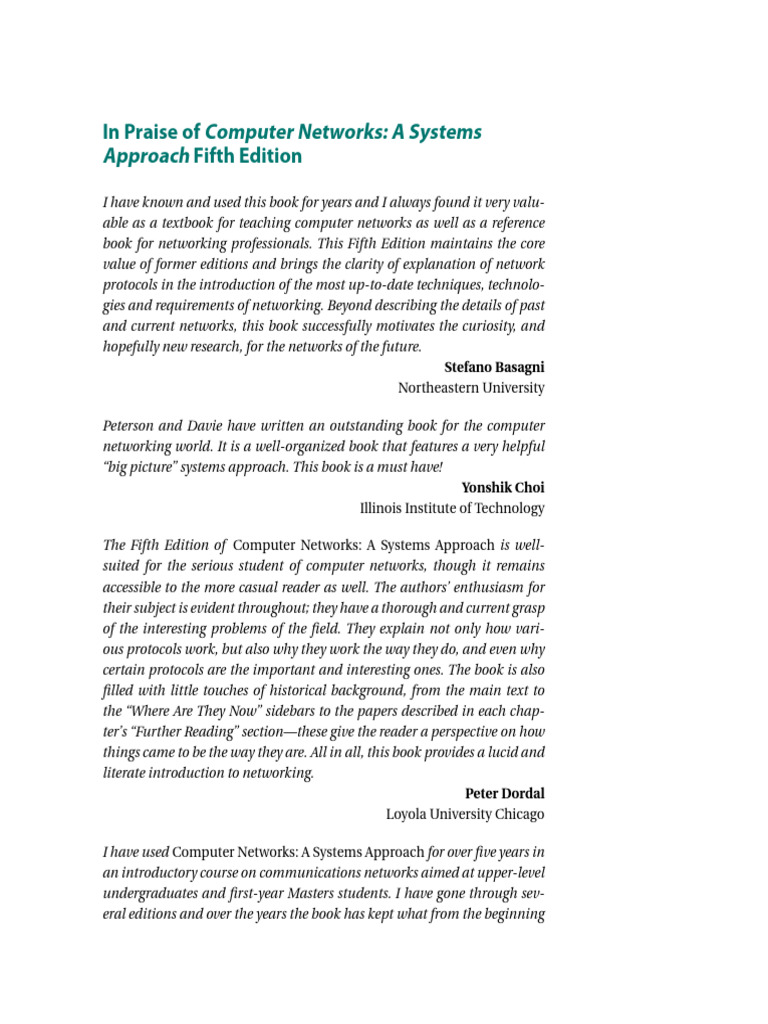 In Praise of Fifth Edition: Computer Networks: A Systems Approach | PDF