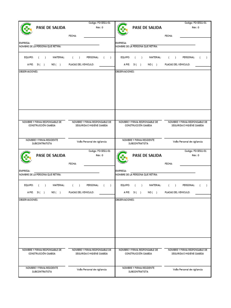 Pase de Salida Rev 0 | PDF