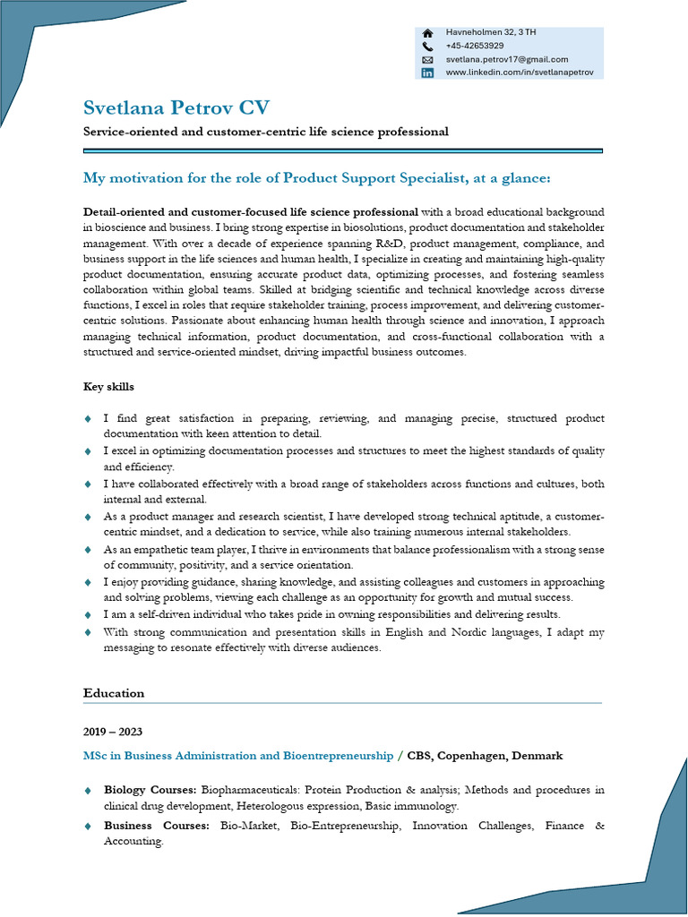 27.11.24_Svetlana Petrov CV_Product Support Specialist_HH_NN copy | PDF | Science