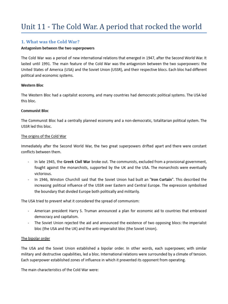Unit 11 - The Cold War | PDF | Cold War | Eastern Bloc