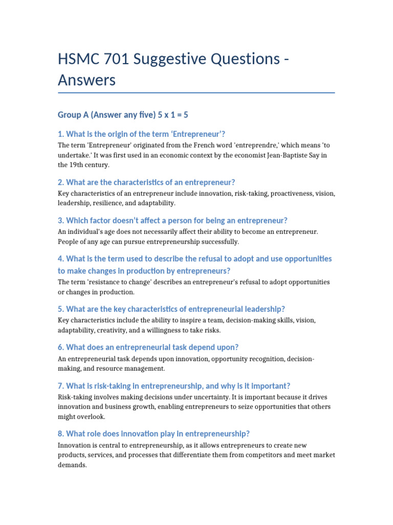 HSMC - 701 - Suggestive - Questions - Answers 2 | PDF ...