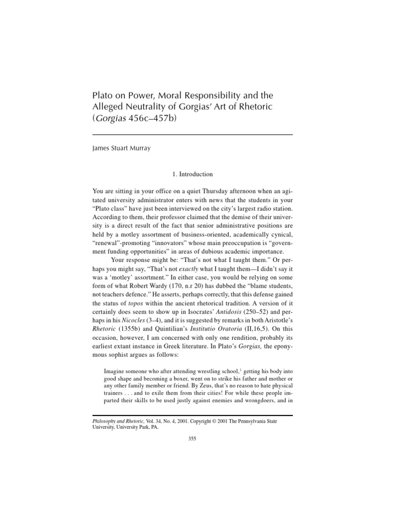 Murray On Plato and Gorgias | PDF | Rhetoric | Socrates