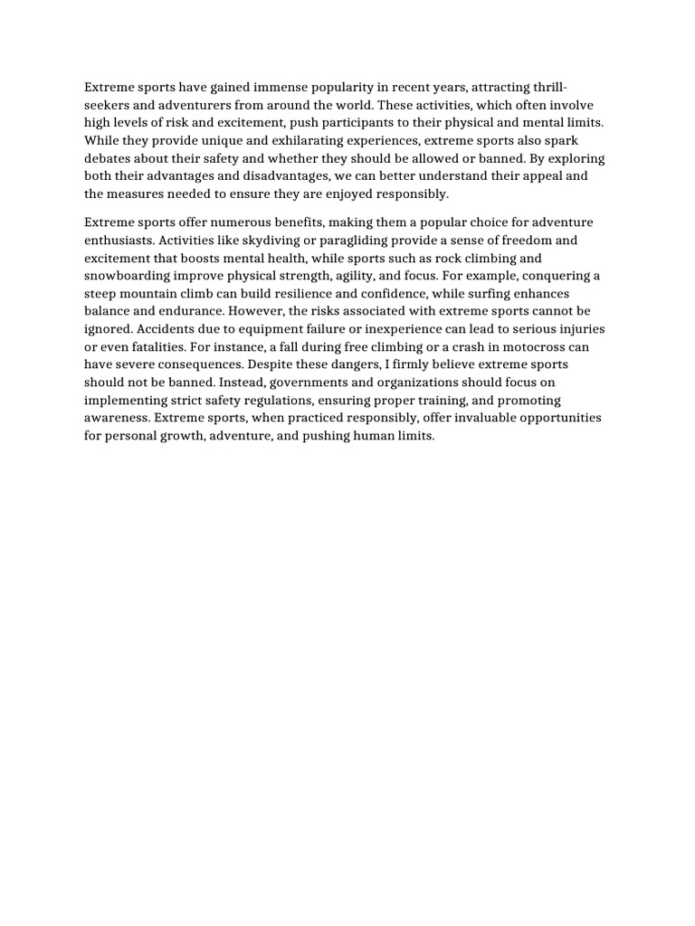 The Pros and Cons of Extreme Sports | PDF