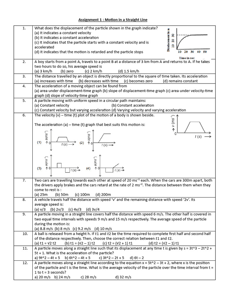 CH 2 XI Assignment Motion in A ST Line | PDF | Acceleration | Velocity