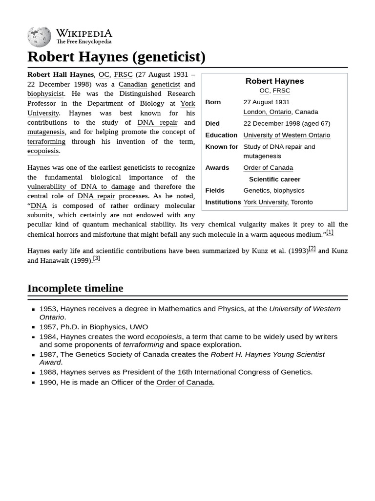 Robert Haynes (Geneticist) | PDF | Genetics | Biology