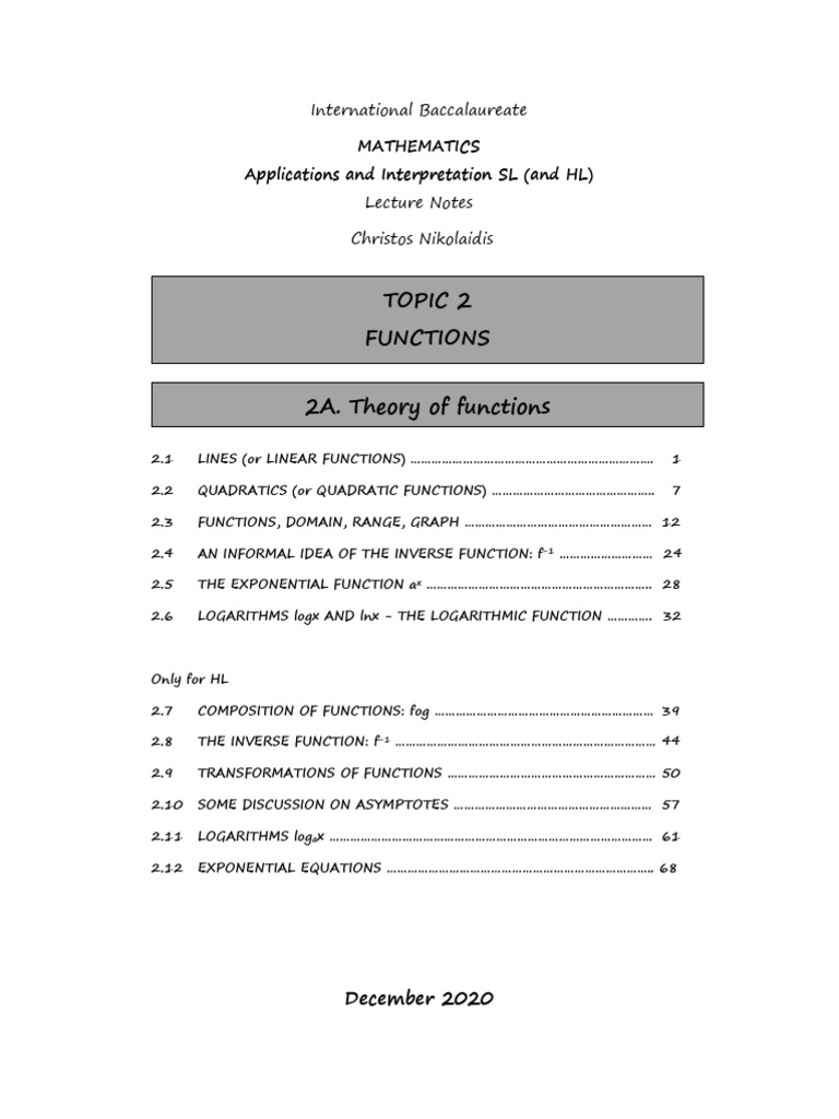 IB Mathematics Functions Lecture Notes | PDF | Function (Mathematics ...