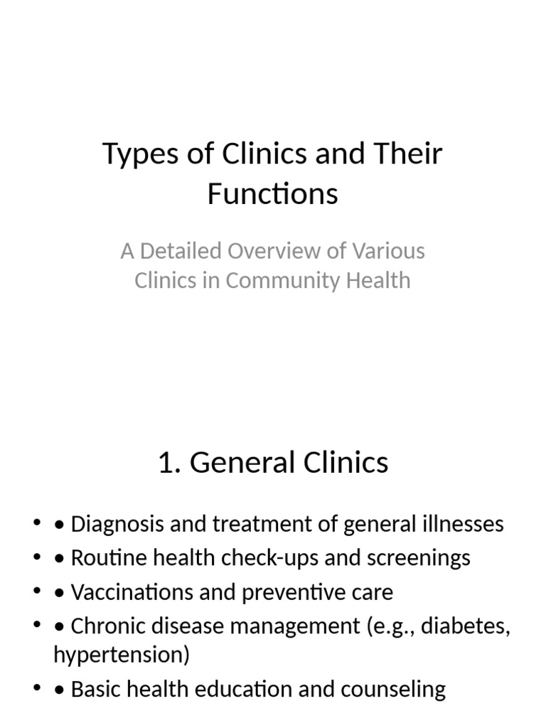 Types of Clinics and Their Functions | PDF