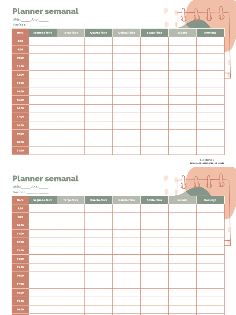 Folha Planner Semanal Verde e Rosa | PDF