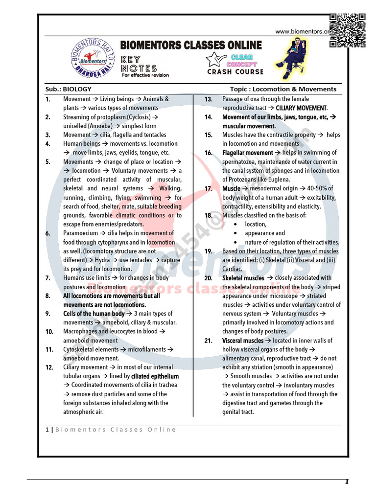 Biology - Locomotion and Movement | PDF | Muscle Contraction ...