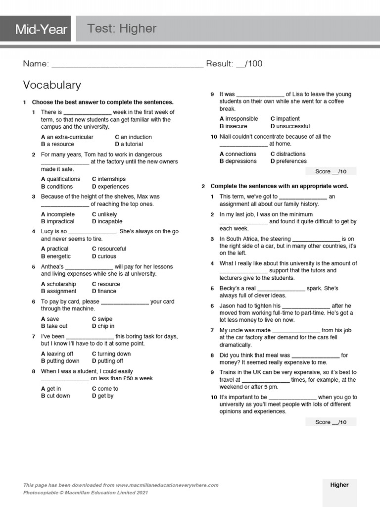 Level5 Mid-Year Test Higher | PDF | Graphology | Psychometrics