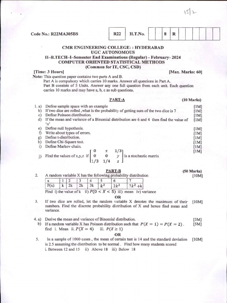 Computer Oriented Statistial Methods REGULAR FEB-2024 | PDF