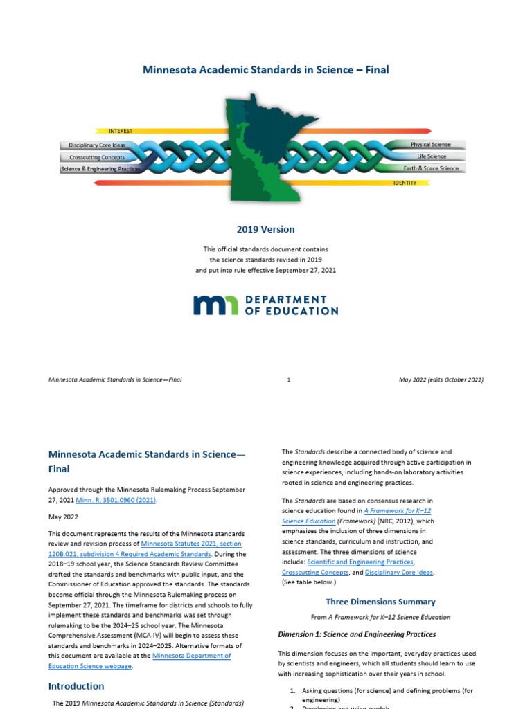 Minnesota Academic Standards in Science final | PDF | Science | Data
