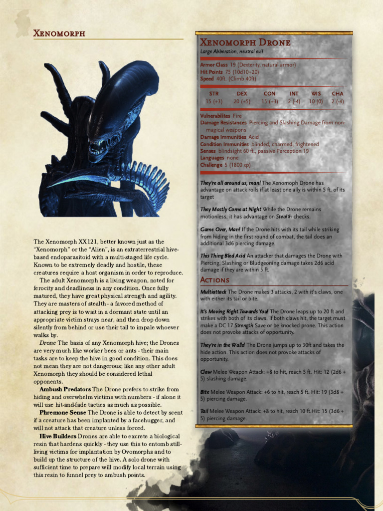 Xenomorph Drone: Traits & Abilities | PDF