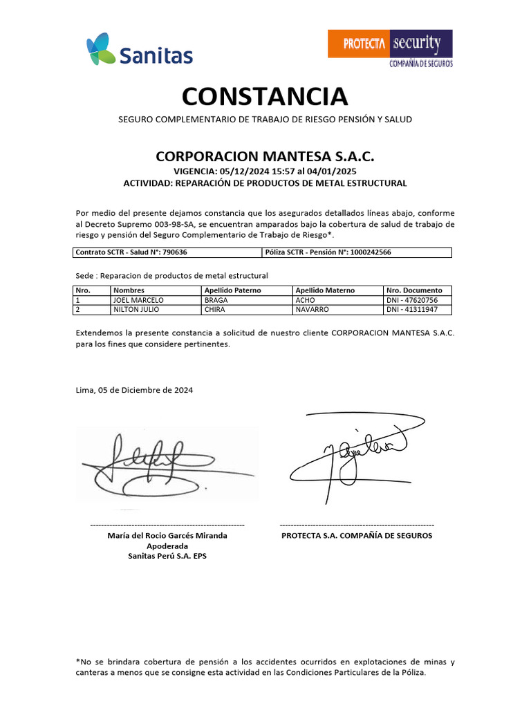 SCTR Mantesa - Chira | PDF
