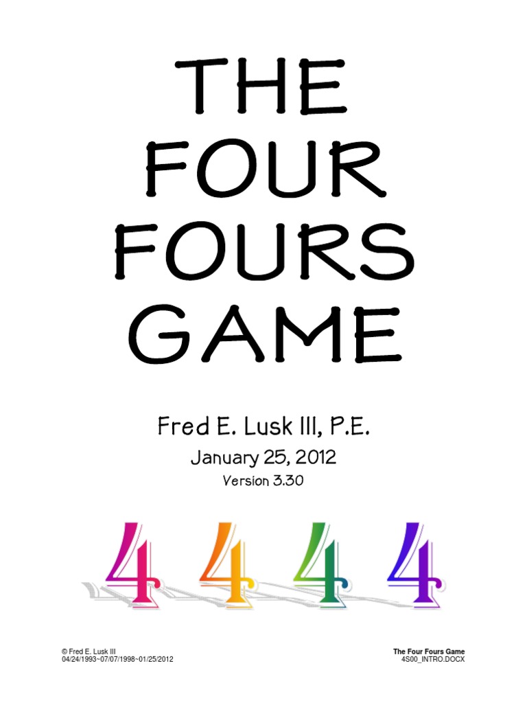 The Four Fours Game | PDF | Multiplication | Fraction (Mathematics)