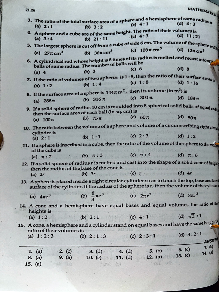 Sphere Class - 9 MCQ | PDF