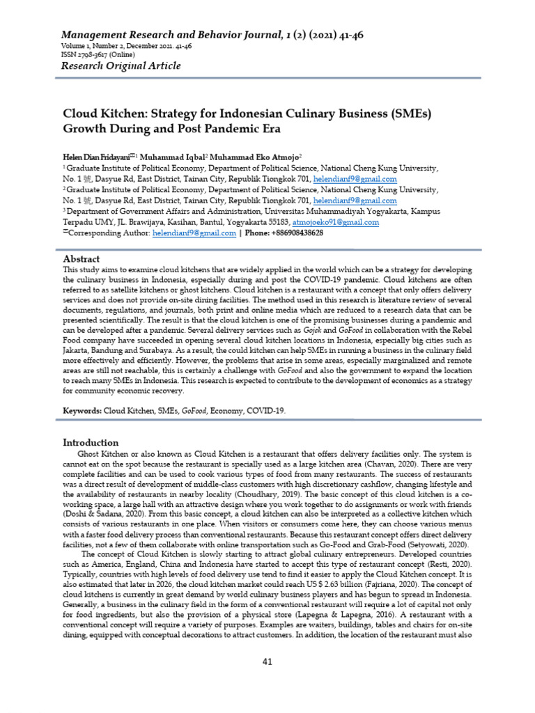 Cloud Kitchen Strategy For Indonesian Culinary Business Growth During ...