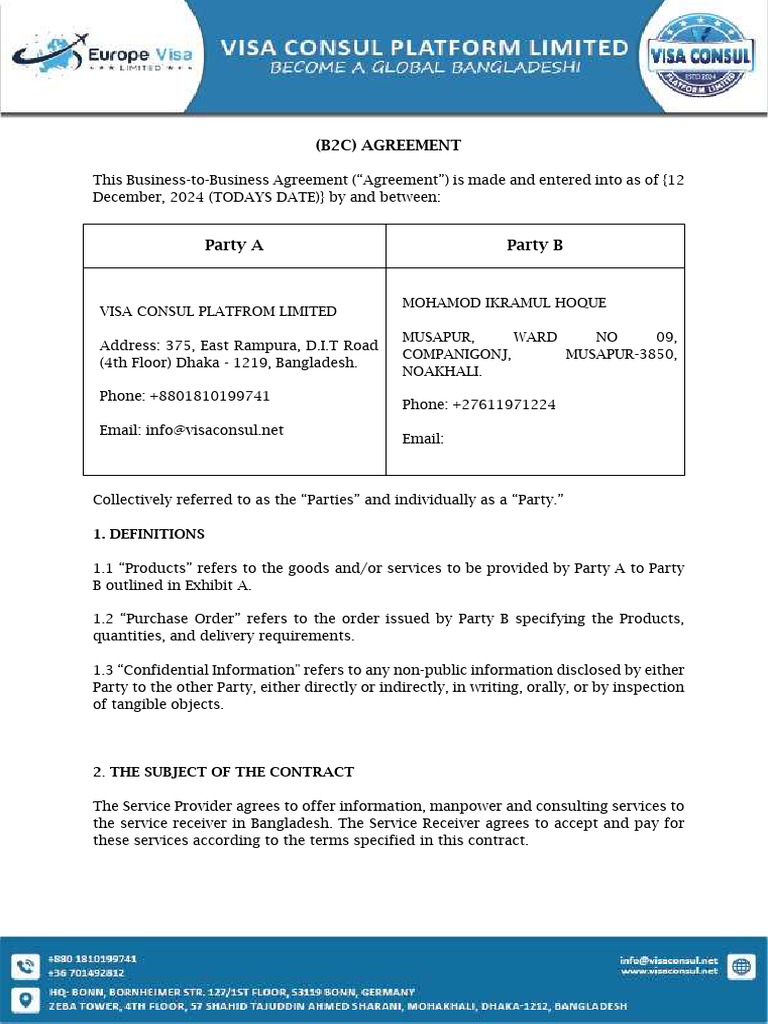 Mohamod Ikramul Hoque - Agrreement Draft | PDF | Indemnity | Justice