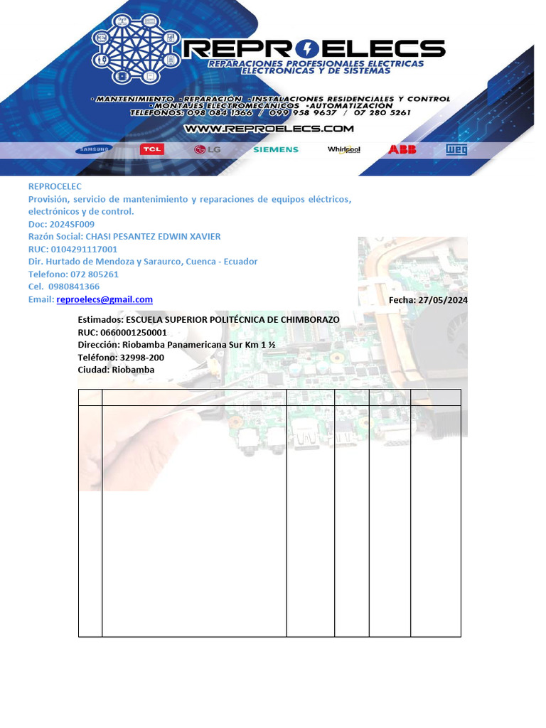 2.1. Proforma ReproElecs | PDF | Sensor | Electrónica