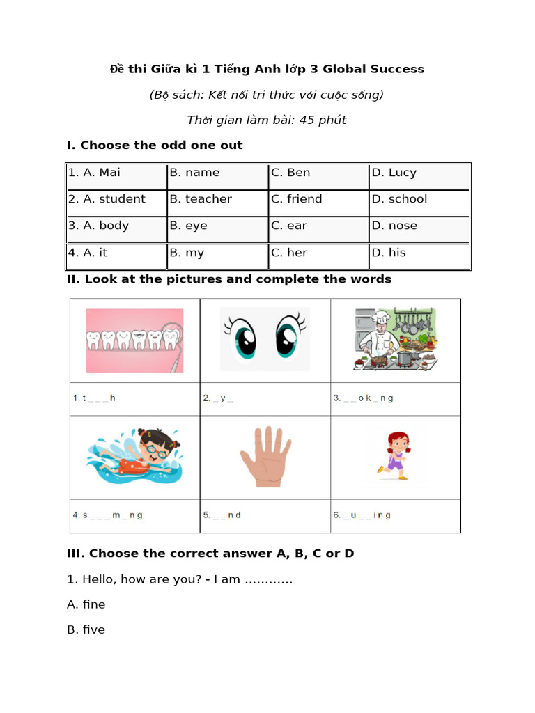 Thi Gi A Kì 1 Ti Nganhl P 3 Global Success: (B Sách: K TN Itrith CV Icu Cs NG) TH I Gian Làm Bài ...