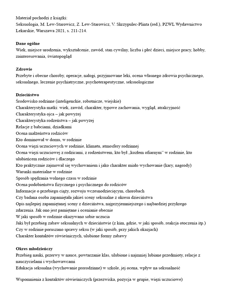 Wywiad Seksuologiczny | PDF