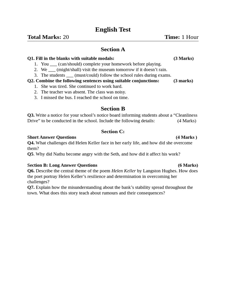 Class 8 English Test | PDF